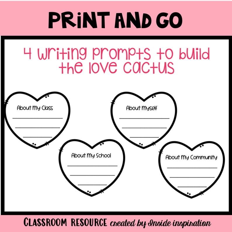 Valentine's Day Let Love Grow Cactus Plant Craft Bulletin Board Kit - Etsy