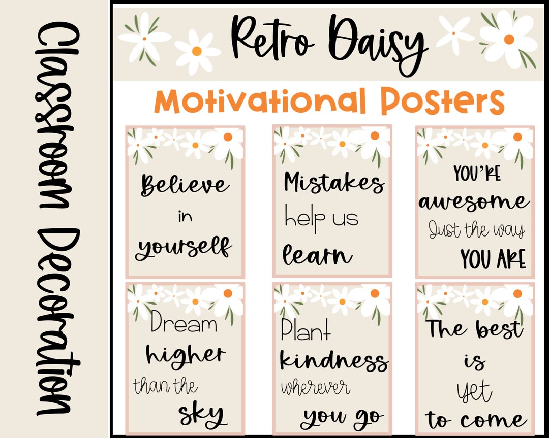 Retro Boho Daisy Themed Motivational Posters Calming Classroom Decor - Etsy