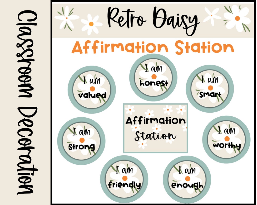 Retro Boho Daisy Themed Affirmation Station Display Calming Classroom ...