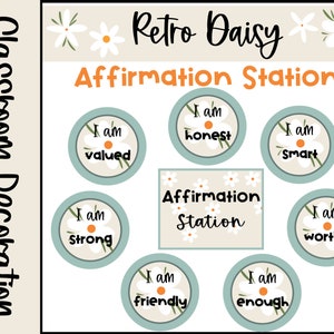 Retro Boho Daisy Themed Affirmation Station Display Calming Classroom ...