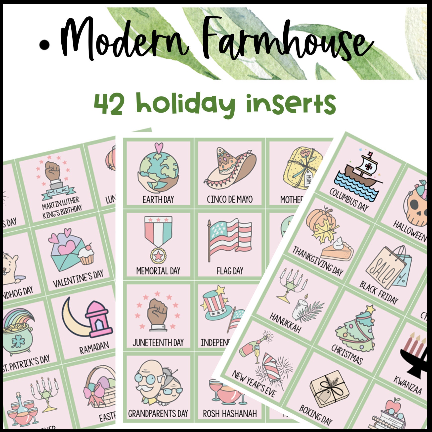 Modern Farmhouse Editable Calendar Inserts Calming Watercolor Classroom ...