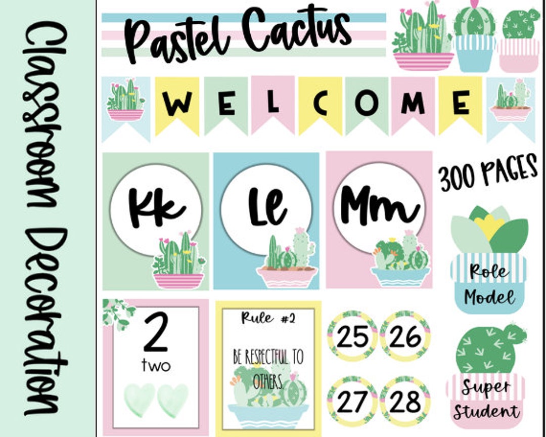 Pastel Cactus Classroom Decor, Calming Classroom Decor Printables ...
