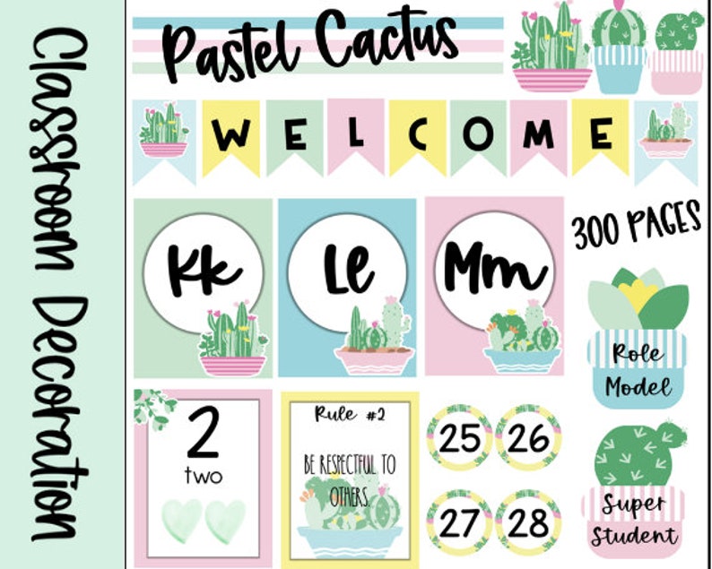 Pastel Cactus Classroom Decor, Calming Classroom Decor Printables ...