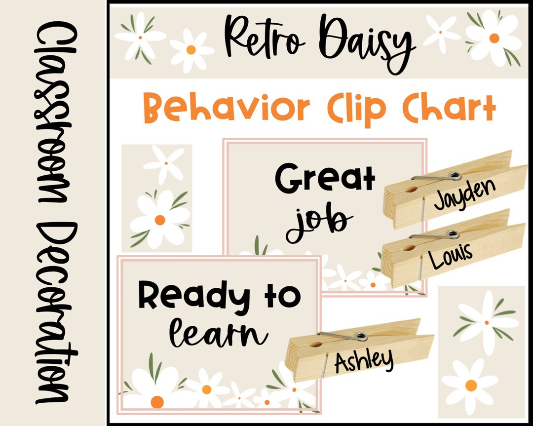 Retro Boho Daisy Themed Behavior Clip Chart for Classroom Management ...