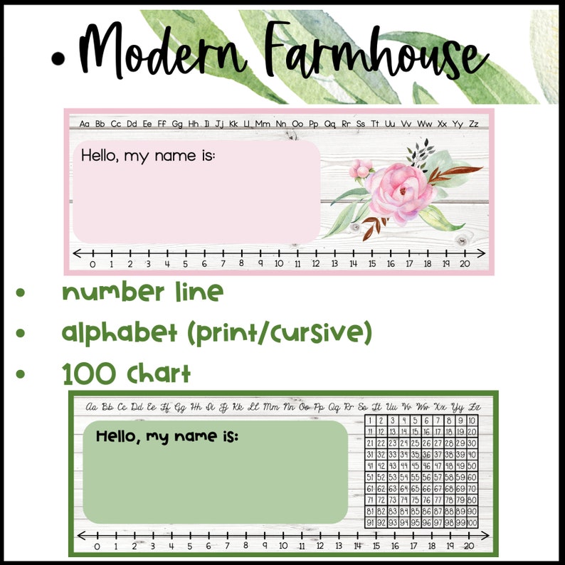 Modern Farmhouse Desk Plates Name Plates Watercolor Classroom Decor ...