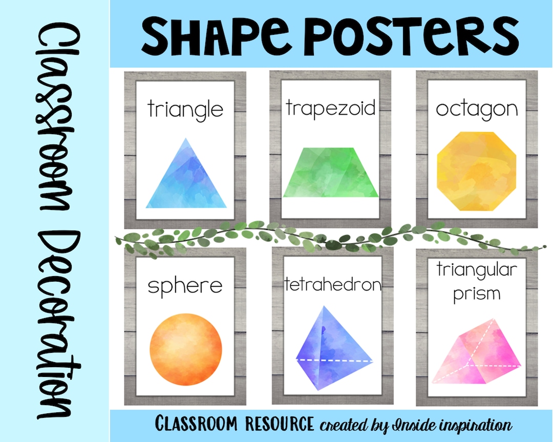 Farmhouse Theme Grey Wood Watercolor 2D and 3D Shape Posters Classroom ...