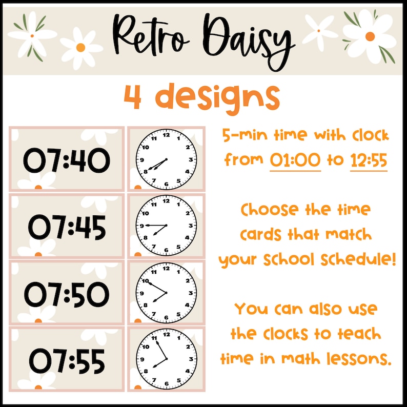 Retro Boho Daisy Themed Daily School Schedule Calming Classroom Decor ...