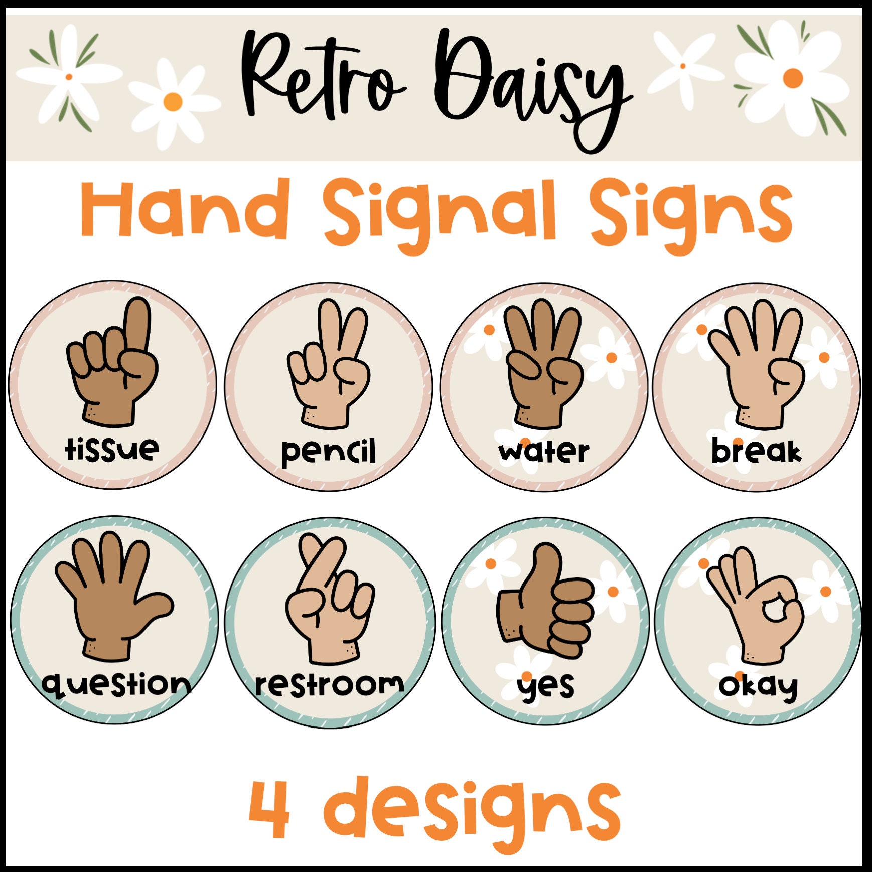 Retro Boho Daisy Themed Hand Signal Signs Calming Classroom Decor - Etsy