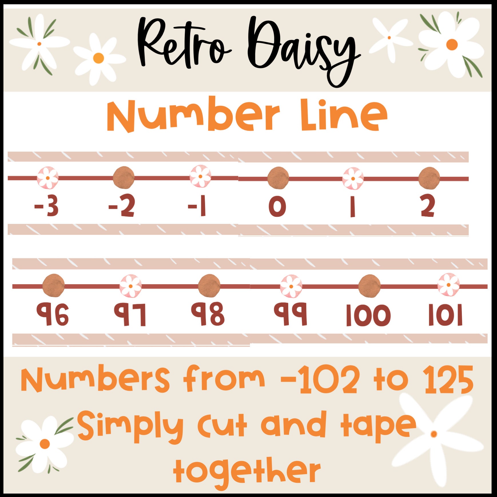 Retro Boho Daisy Themed Number Line Calming Color Classroom Decor - Etsy