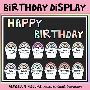 Pastel Rainbow Birthday Display - Happy Birthday Bulletin Board ...