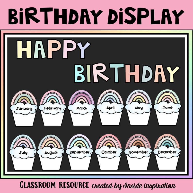 Pastel Rainbow Birthday Display Happy Birthday Bulletin - Etsy