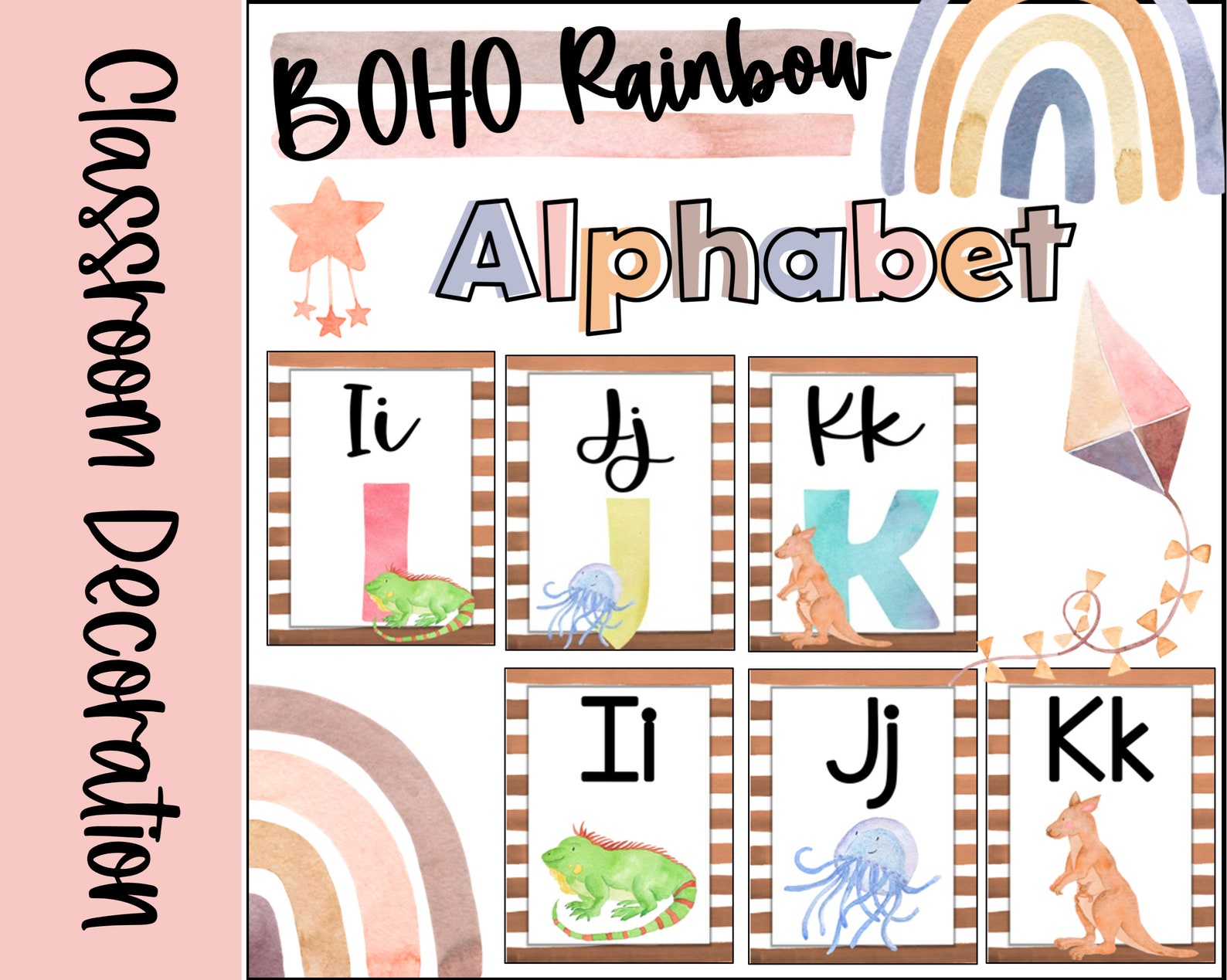 Boho Rainbow Alphabet Posters, Alphabet Posters, Classroom Decor, Boho ...