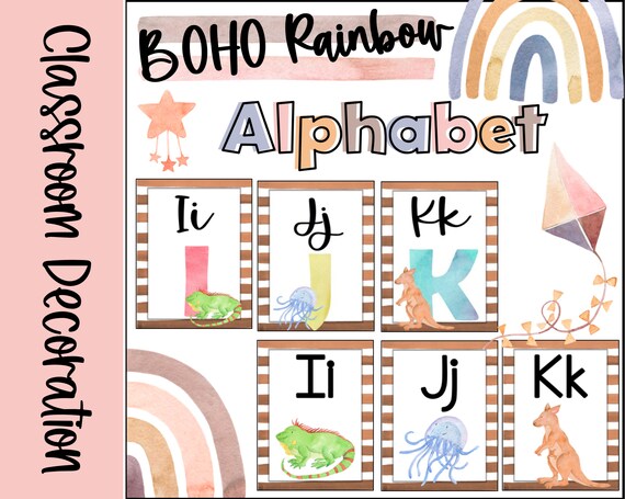 Boho Rainbow Alphabet Posters Alphabet Posters Classroom - Etsy