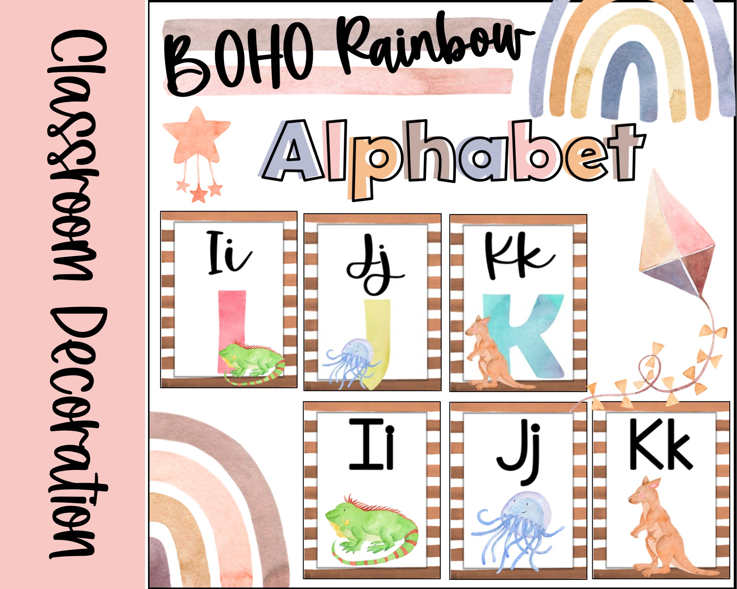 Boho Rainbow Alphabet Posters, Alphabet Posters, Classroom Decor, Boho ...