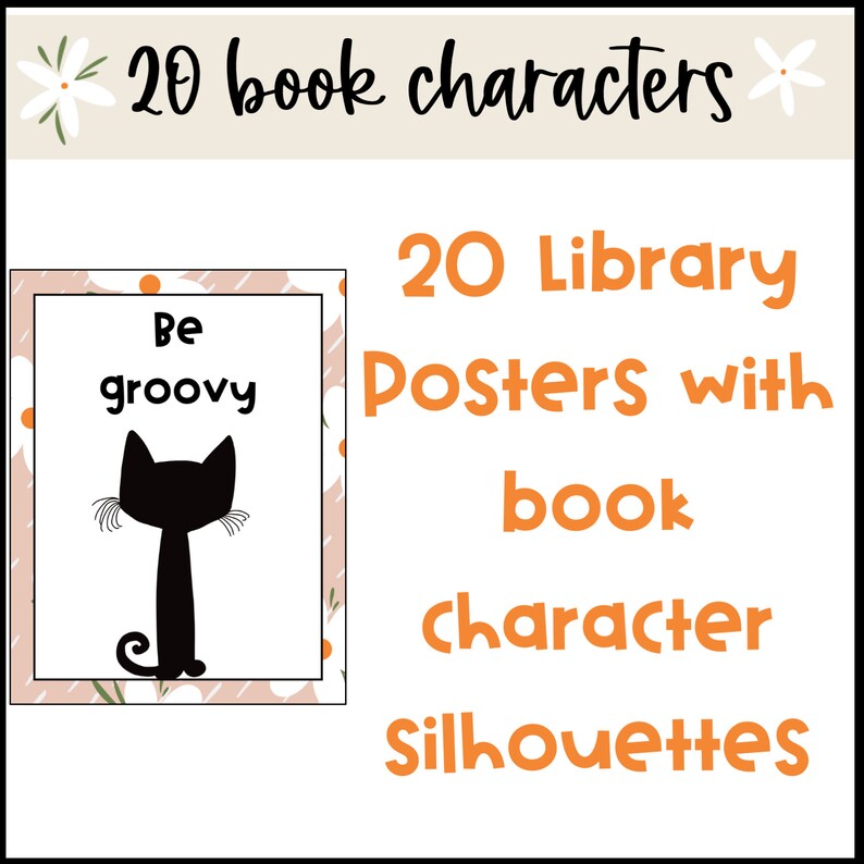 Retro Boho Daisy Classroom Library Posters With Book Character - Etsy