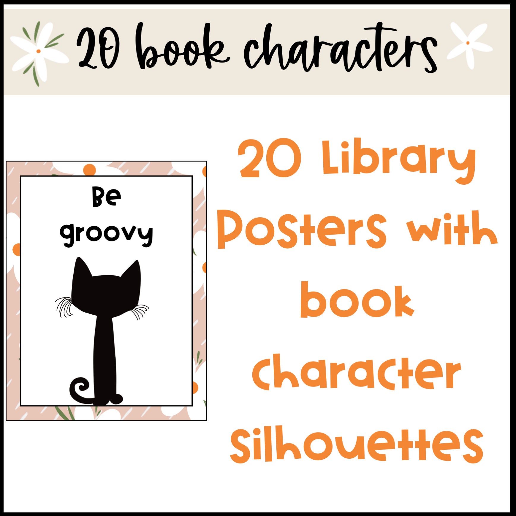Retro Boho Daisy Classroom Library Posters With Book Character ...