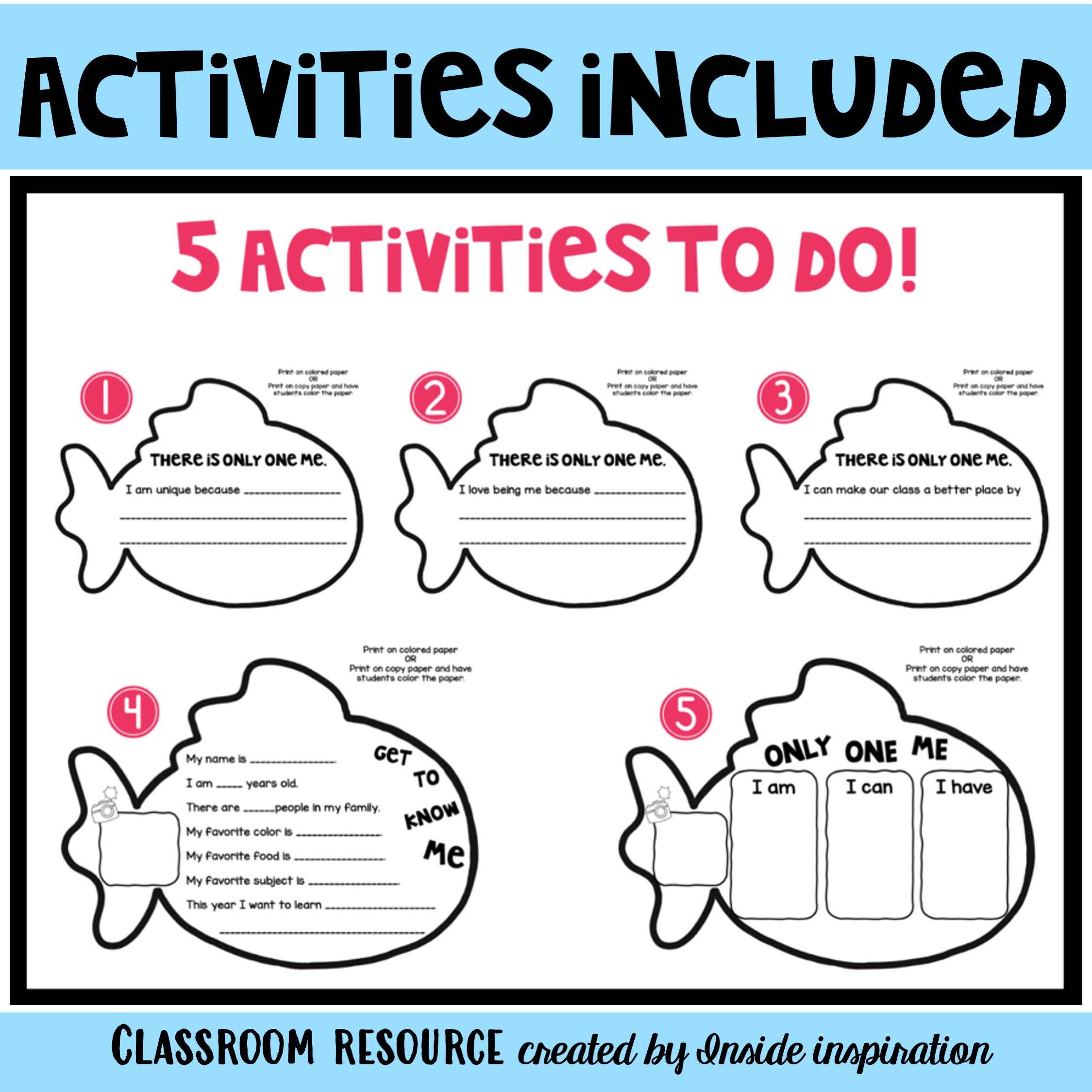 Back to School Craftivity Bulletin Board Display--only One You Book ...