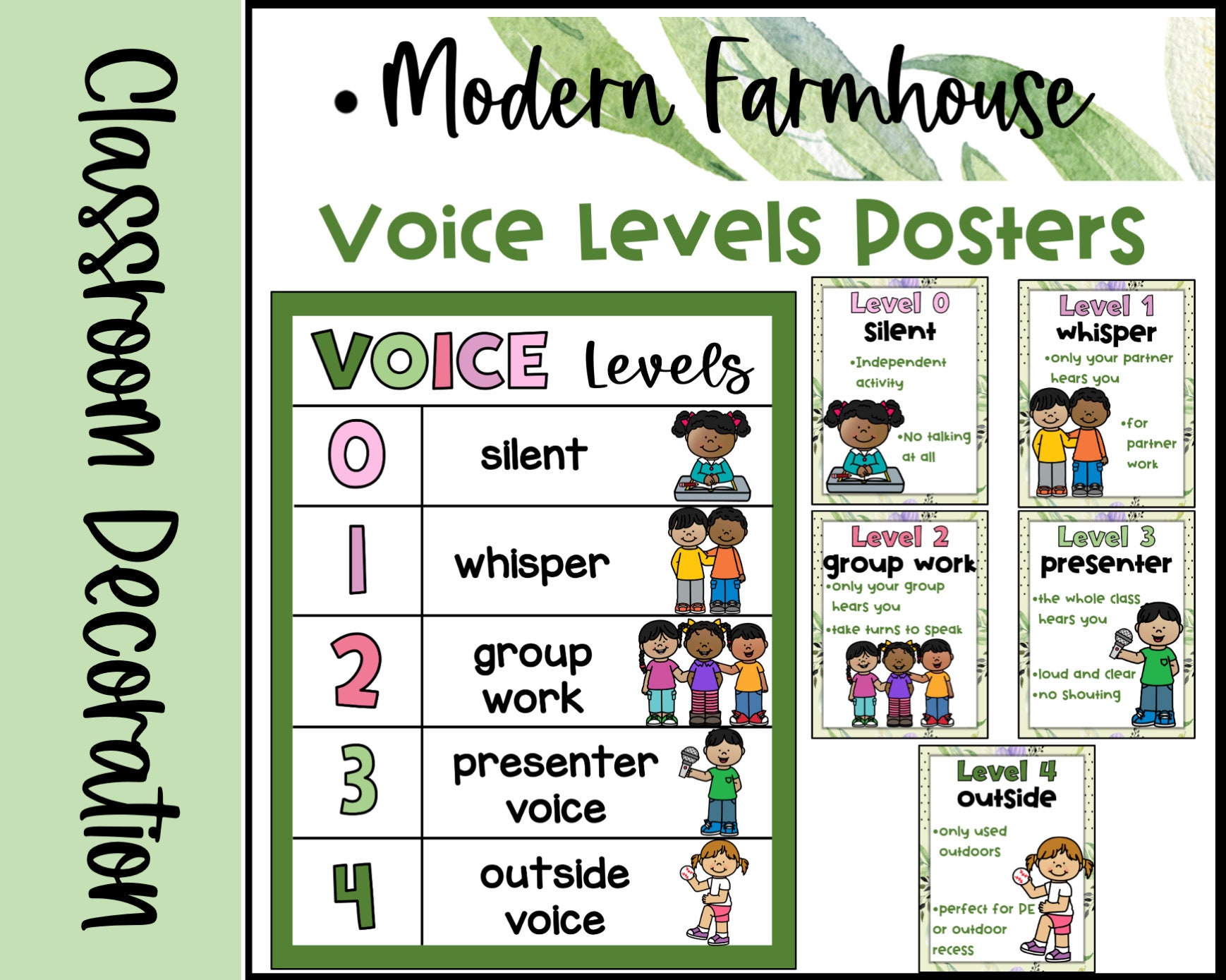 Modern Farmhouse Voice Levels Posters for Classroom Management - Etsy
