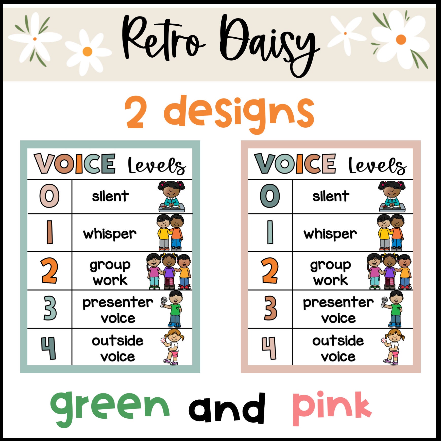 Retro Boho Daisy Themed Hand Signal Signs Calming Classroom Decor - Etsy