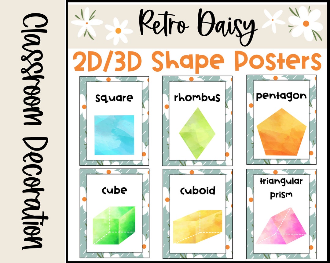 Retro Boho Daisy Themed Shape Posters Calming Color Classroom Decor - Etsy