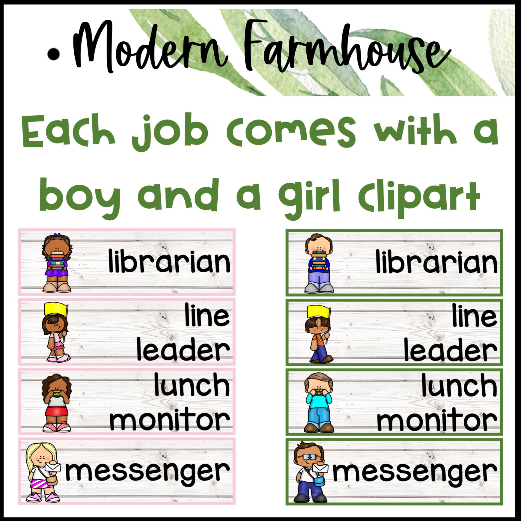 Modern Farmhouse Classroom Jobs Display Calming Watercolor Classroom ...