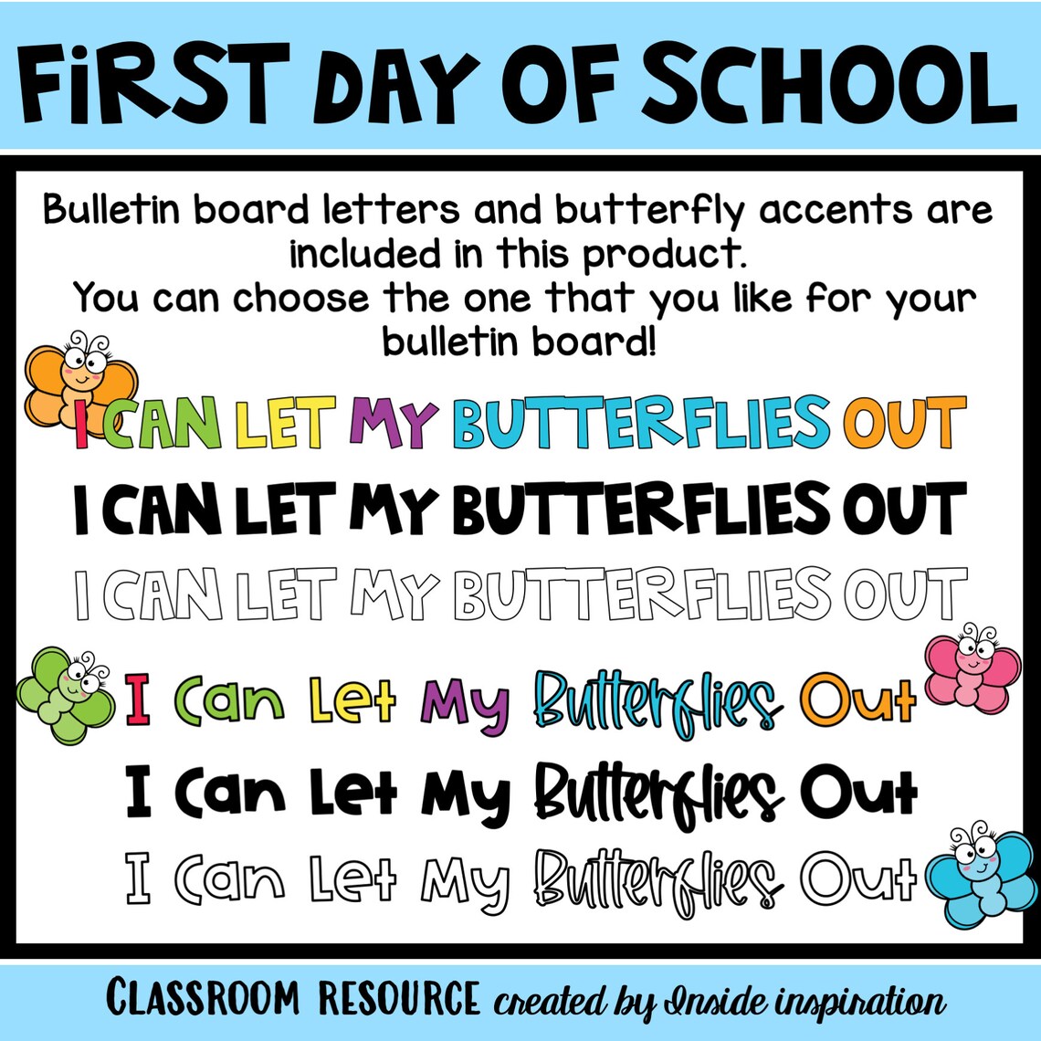 Butterflies on the First Day of School Craftivity Bulletin Board Kit - Etsy