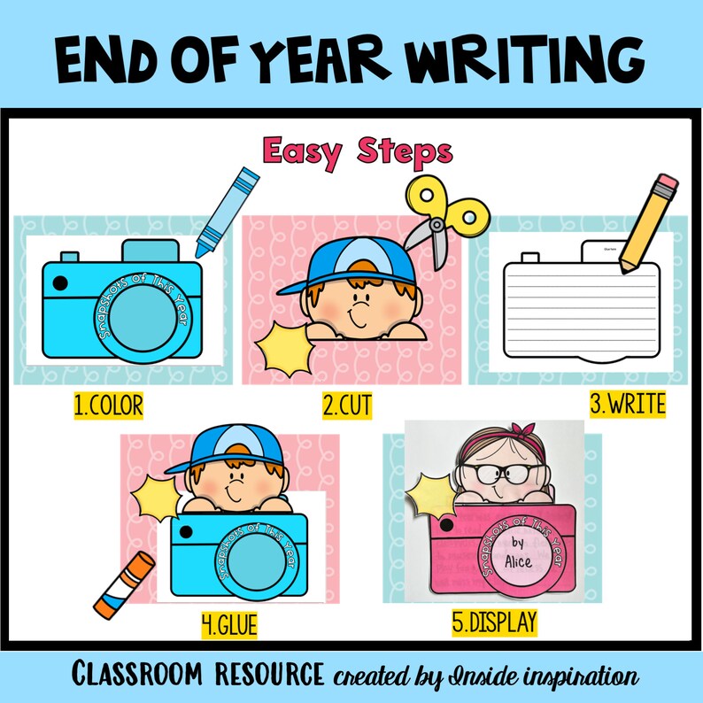 End of Year Writing Snapshots of This Year Camera Craftivity Bulletin ...