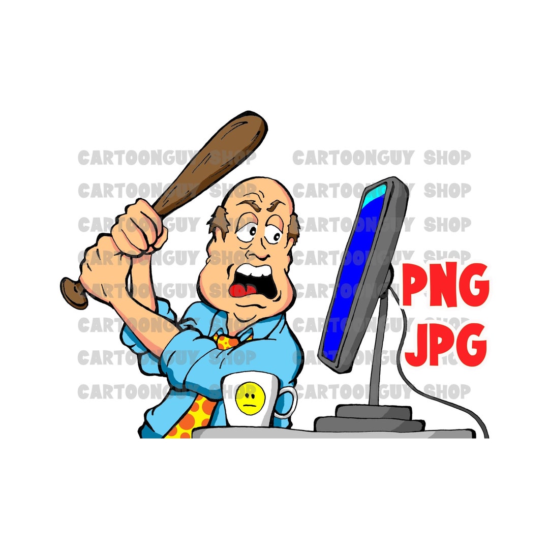 Computer Clip Art Angry Computer User PNG JPG Sublimation Cartoon Image ...