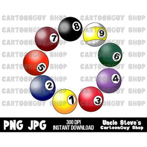 Number 9 Pool Ball Clip Art: Billiards Graphic (PNG, JPG Digital ...