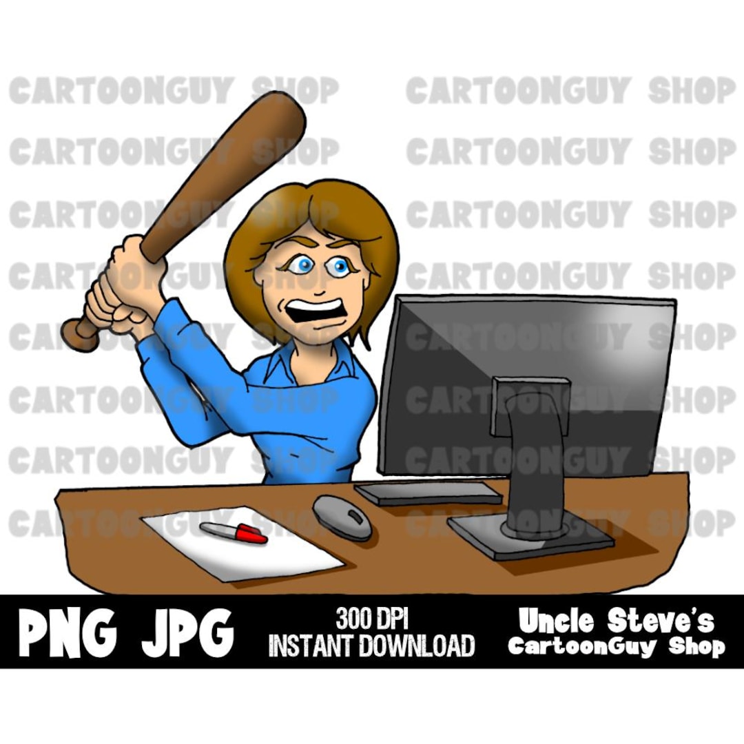 Computer Clip Art - Angry Computer User - Office Clipart - PNG - JPG ...