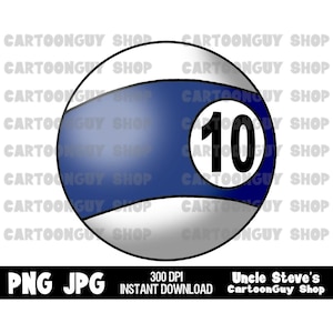 Billiards Clip Art - Number 10 Pool Ball - PNG - JPG - Sublimation ...