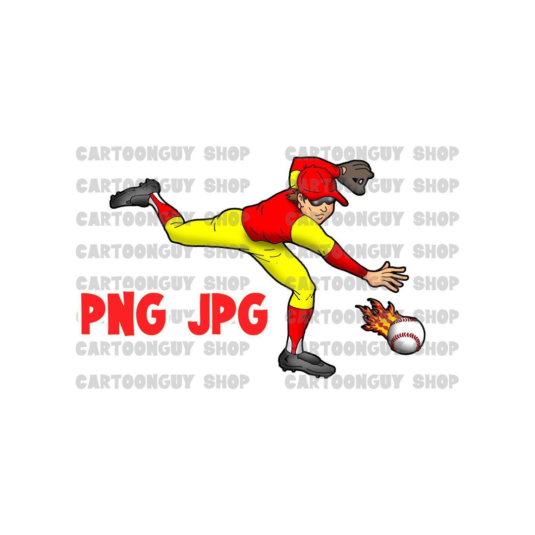 Baseball Clip Art Baseball Pitcher PNG JPG Sublimation Cartoon Image ...