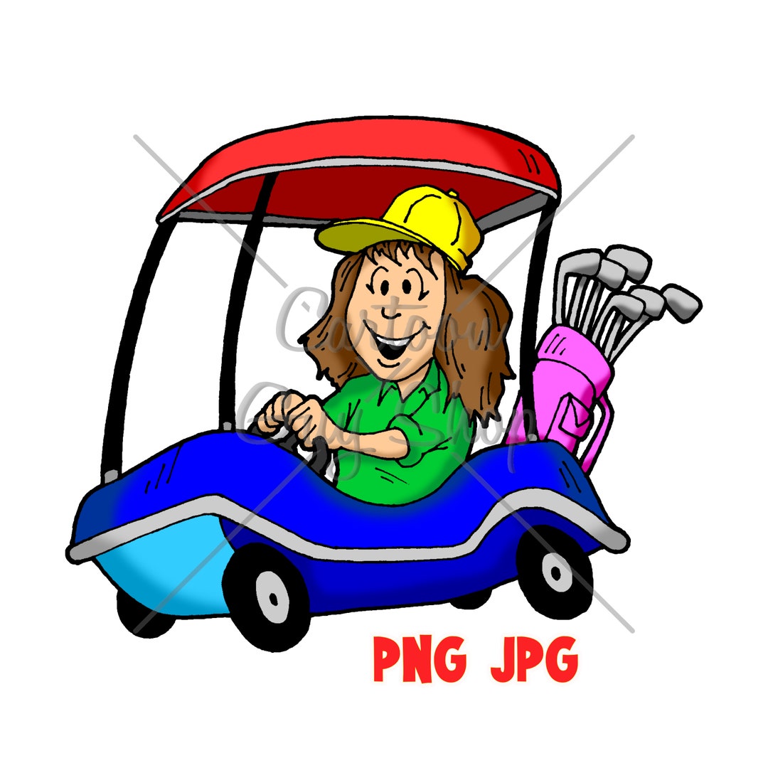 Golf Clipart Woman in Golf Cart PNG JPG Cartoon Image Digital Download ...