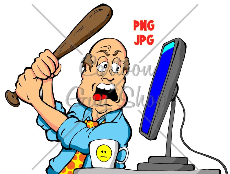 Angry Computer User PNG JPG Computer Clipart Cartoon - Etsy
