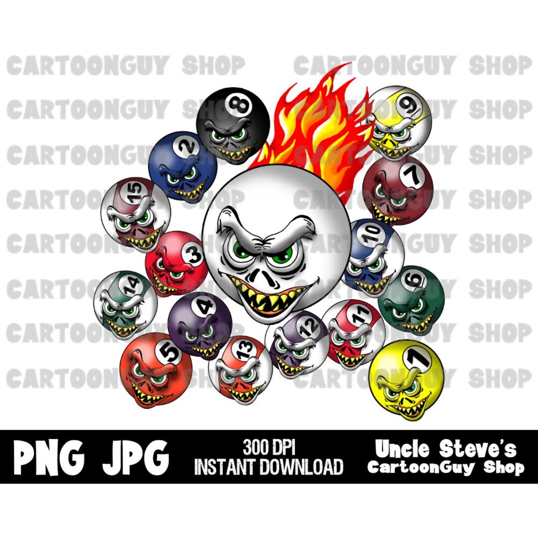 Billiards Clip Art - Monster Pool Game - PNG - JPG - Sublimation ...