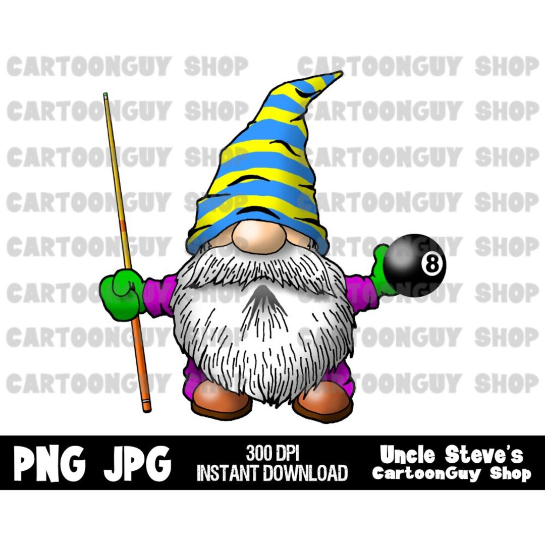 Billiards Clip Art - 8 Ball Gnome - PNG - JPG - Sublimation - Cartoon ...
