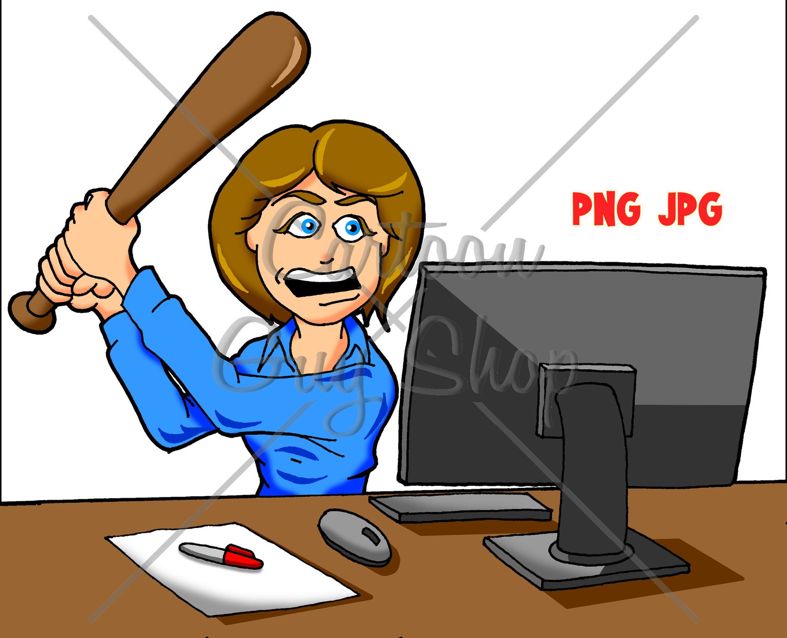 Mad Computer User PNG JPG Cartoon Computer Clipart | Etsy