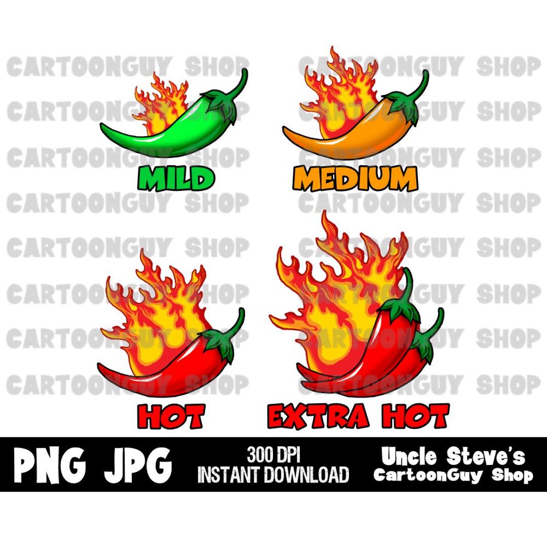 Hot Pepper Clip Art - Hot Pepper Heat Chart - PNG - JPG - Sublimation ...