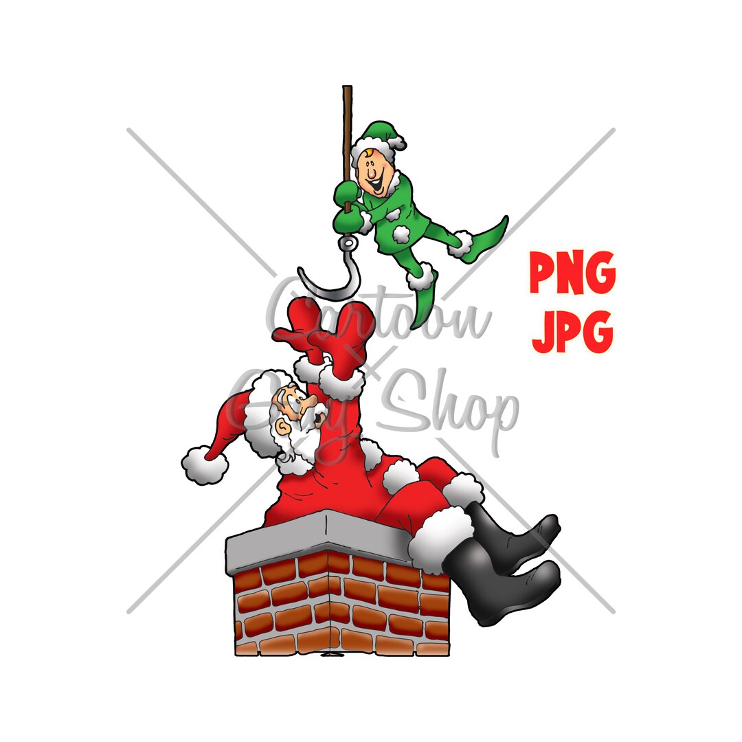 Christmas Clipart Santa and the Chimney PNG JPG Cartoon Image Digital ...