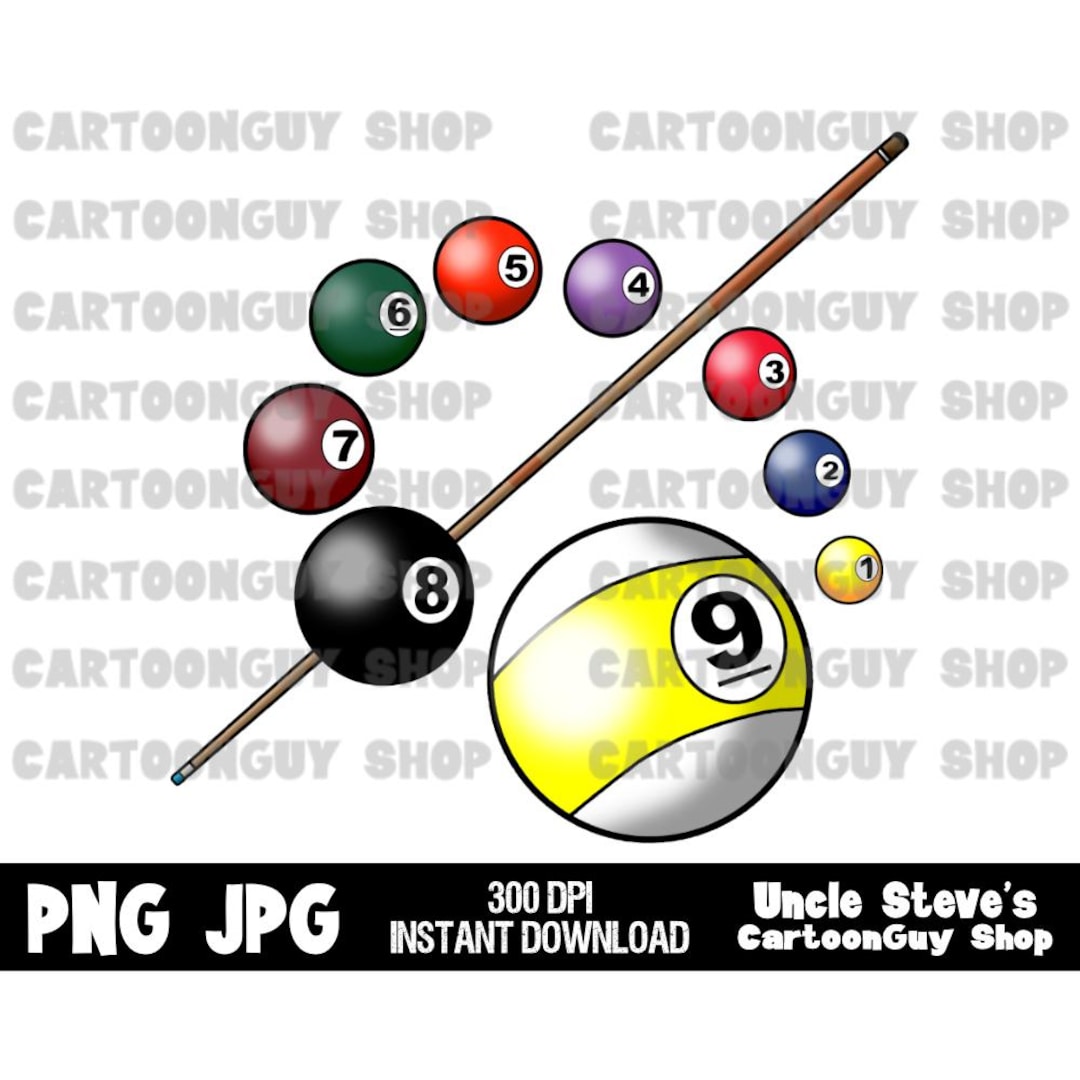 Billiards Clip Art - 9 Ball Game - Graphic - PNG - JPG - Sublimation ...