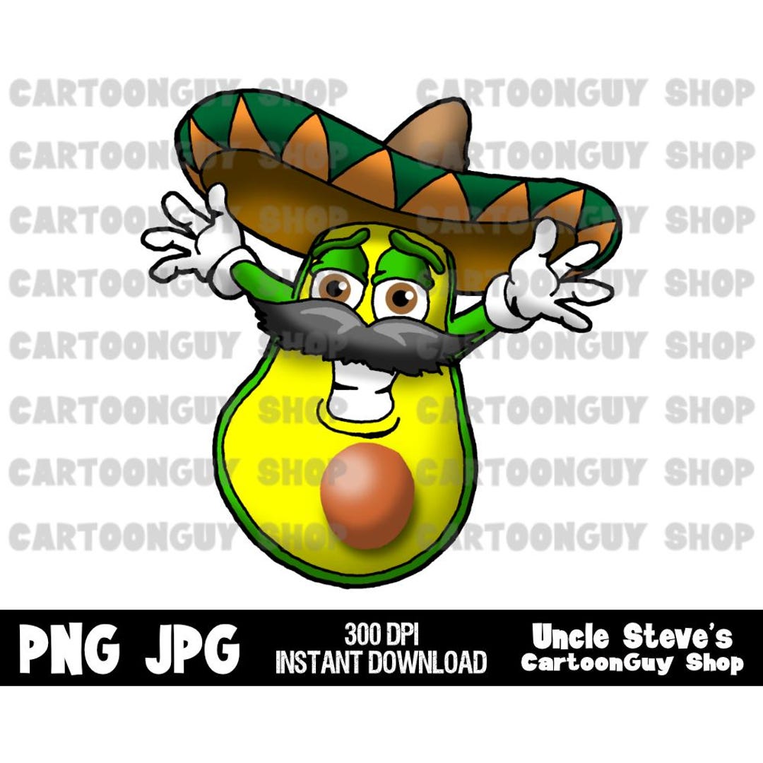Avocado Clip Art - Avocado With Hat and Mustach - PNG - JPG ...