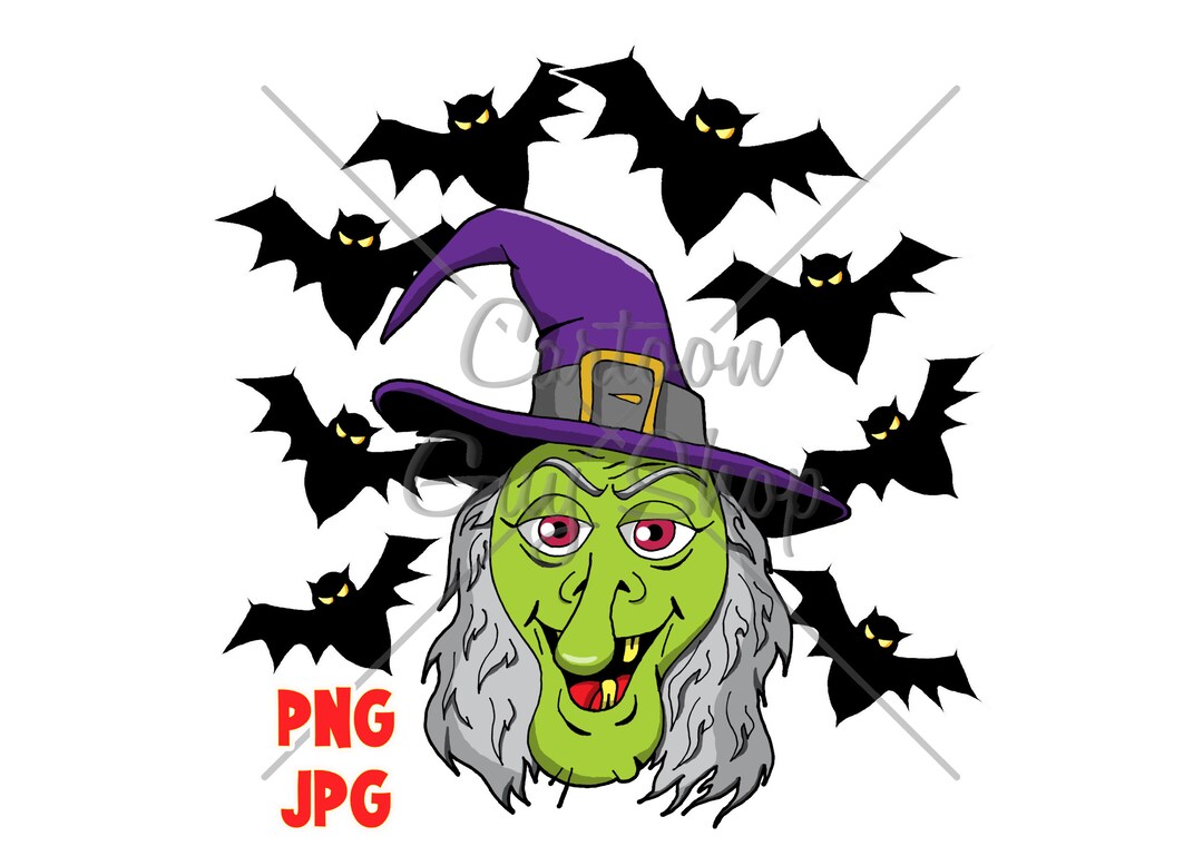 Halloween Clipart Batty Witch PNG JPG Cartoon Image Digital Download ...