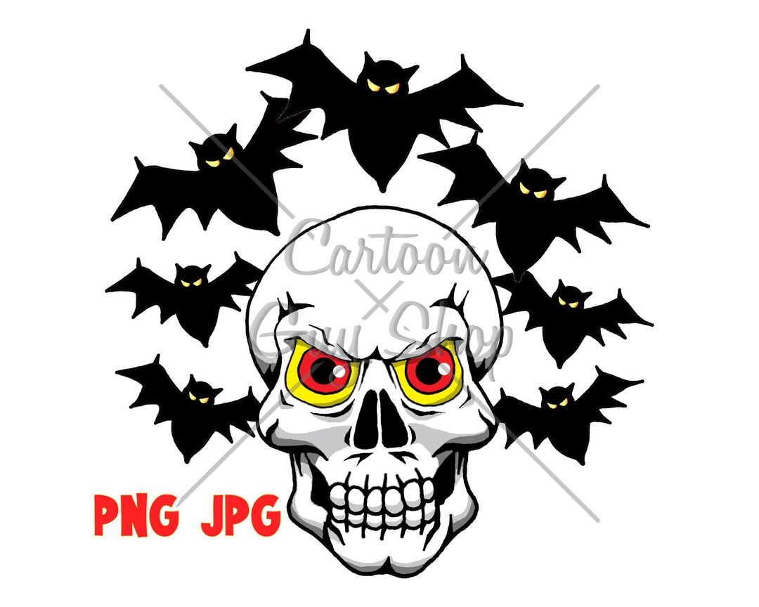 Halloween Clipart Batty Skull PNG JPG Cartoon Image - Etsy