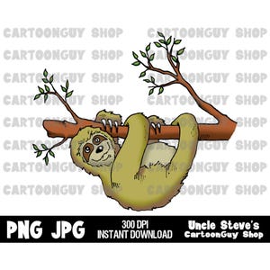 Sloth Clip Art - Cute Sloth Hanging From a Branch - PNG - JPG ...