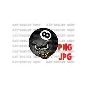 Billiards Clip Art Monster 8 Ball PNG JPG Sublimation Cartoon Image ...