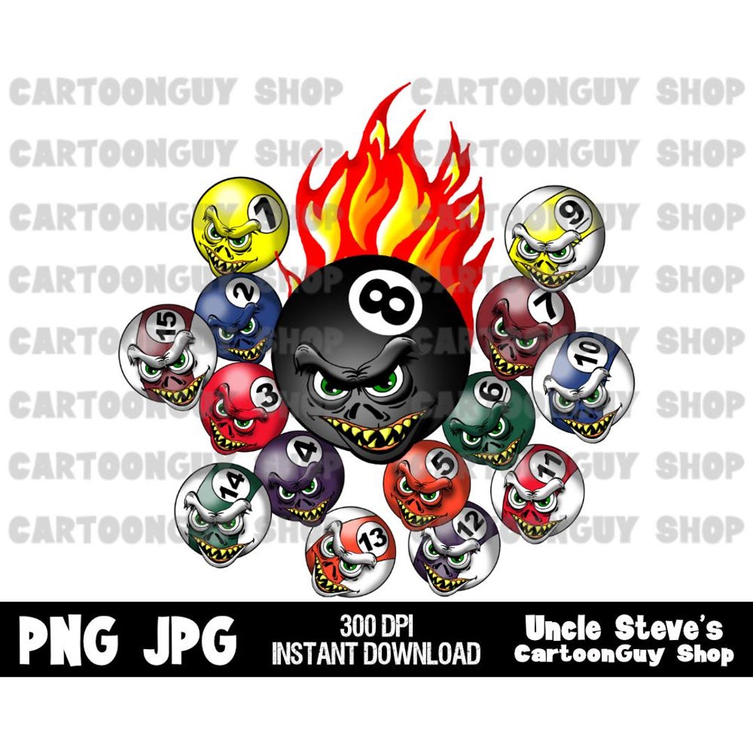 Monster 8 Ball Clip Art: Cartoon Billiards (digital Download) - Etsy