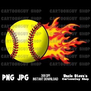 Softball Clip Art - Flaming Softball - Yellow - PNG - JPG - Sublimation ...