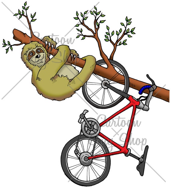 Biking Sloth PNG JPG Sloth Clipart Cartoon Digital | Etsy