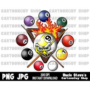 Monster 9 Ball Rack Clip Art: Cartoon Billiards Image (digital Download ...