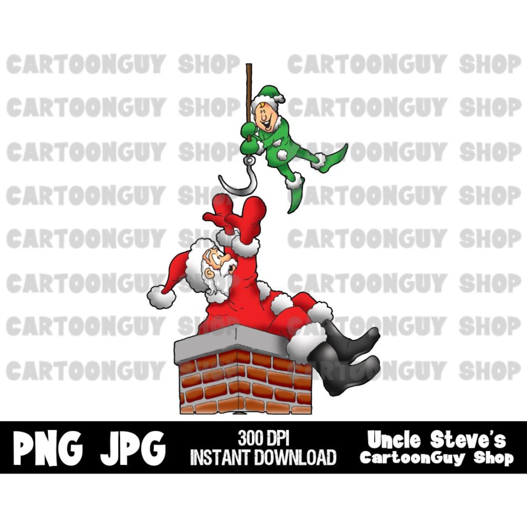 Christmas Clip Art - Santa is Stuck in a Chimney, but an Elf is There ...